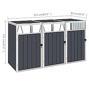 GOLINPEILO Triple Garbage Bin Shed Steel Storage Shed with Individually Lifting Lids for Backyard Outdoor Patio Garden Porch 83.9"x31.9"x47.6" Anthracite