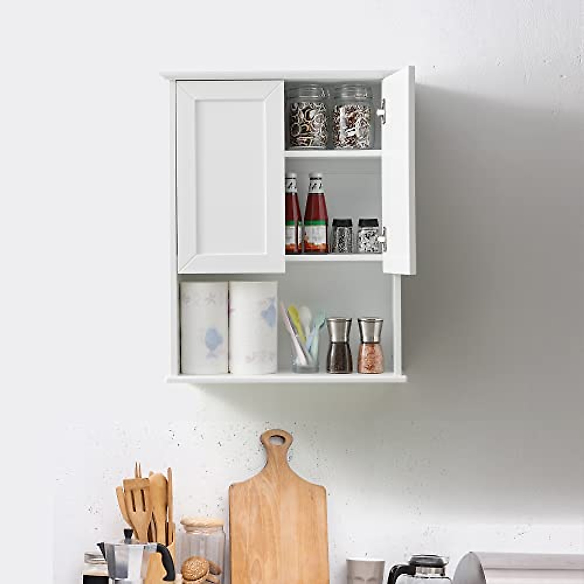 VANIRROR Bathroom Wall Cabinet Wooden Medicine Cabinet Buffering Hinge MDF Material Over Toilet Storage Cabinet 23"x29" and Adjustable Shelves Cupboard Above Toilet Storage Cabinet with Large Space