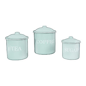 Creative Co-Op Metal Containers with Lids, Coffee, Tea, Sugar (Set of 3 Sizes/Designs) Food Storage, Mint Green