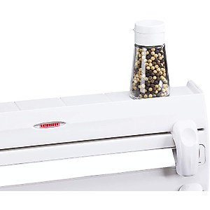 Leifheit 25771 4-in-1 Wall-Mount Paper Towel Holder | Plastic Wrap and Foil Dispenser with Spice Rack | White