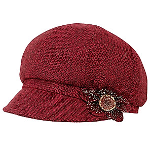 ColorSun Winter Classic Retro Visor Newsboy Cabbie Cap Beret Hats with Flower Buckle for Woman Ladies Red Wine