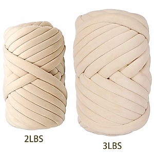 Casaphoria Chunky Yarn for Hand Knitting Blanket,Super Soft Giant Yarn for Arm Knitting,DIY Cotton Tube Yarn Blanket for Pet Bed,Arm Knit Yarn for Pillow,Bulky Yarn for Arm Knitting(Beige,3Lbs)