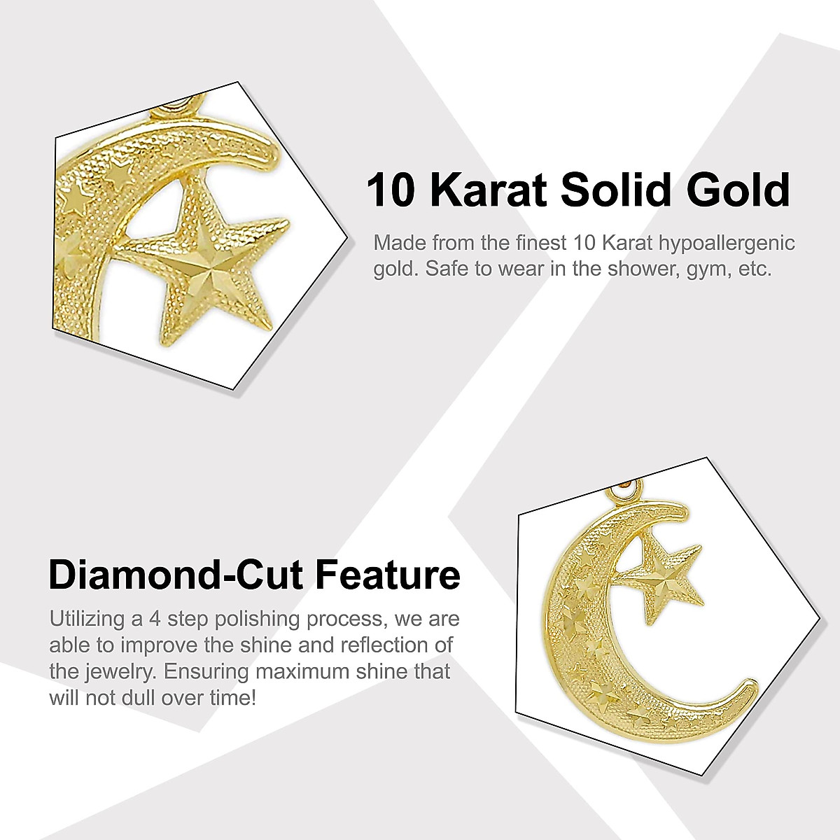 Gold Moon and Star Charm - 10 Karat Solid Gold - Moon Pendant - Celestial Jewelry (Style 2)