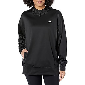 adidas Women's Aeroready Game and Go Fleece Hoodie, Black/White, Medium