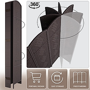 RHF 6 ft.Tall Room Divider, Room Dividers and Folding Privacy Screens, 15.7" Privacy Screen 4 Panels Room Divider Wall Partition, Dark Coffee