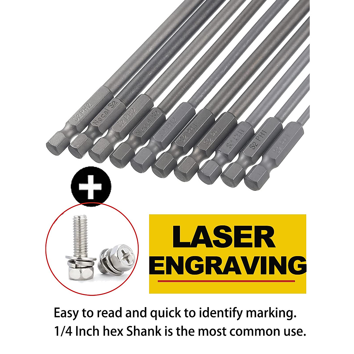 Rocaris 5 Pack Extra Long Phillips Screwdriver Bit Sets, 1/4 Inch Hex Shank Magnetic Screwdriver Bits Cross Head S2, 12 Inch