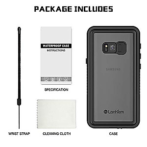 Lanhiem Samsung Galaxy S8+ Plus Case, IP68 Waterproof Dustproof Shockproof Case with Built-in Screen Protector, Full Body Sealed Underwater Protective Clear Cover for Samsung S8 Plus (Black)