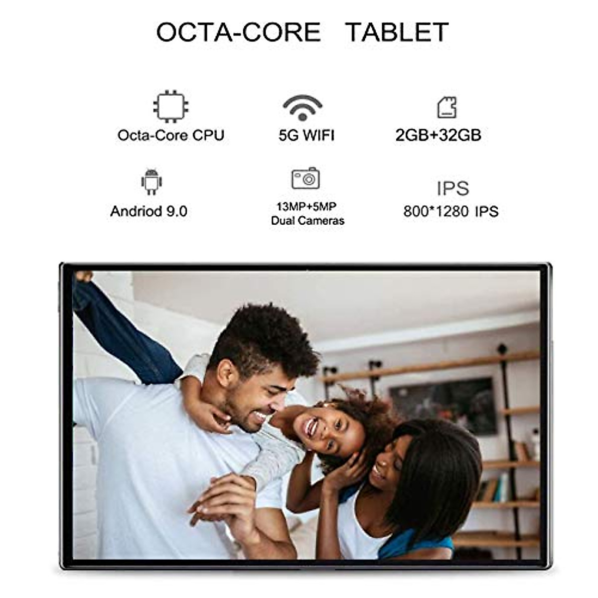 IBBWB Tablet 10 inch Android 9.0 Pie, Octa-Core Processor,5G WiFi,2GB RAM, 32GB ROM, 5MP+13MP Dual Cameras,IPS HD Display, Bluetooth 5.0, USB C,GPS,Metal Body,Gray