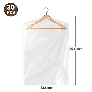 Ohuimrt 30 Pack Garment Bags for Hanging Clothes, Clear Plastic Dry Cleaning Bags Clothes Covers for Storage Suits, Shirts, Coats, 35.4 x 23.6 Inches