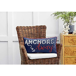 C&F Home Anchors Away Navy Blue Nautical Embroidered Decor Decoration Accent Throw Pillow for Sailing Sail Boat Sailboat Lake House Coastal Beach 12 x 24 Blue