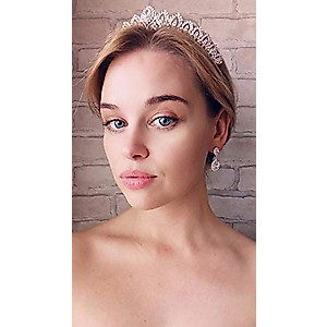 Crystal Crown and Veil Set-Rhinestones Tiara Headband Elegant Bridal Wedding Veil with Comb White, Bachelorette Party Accessories