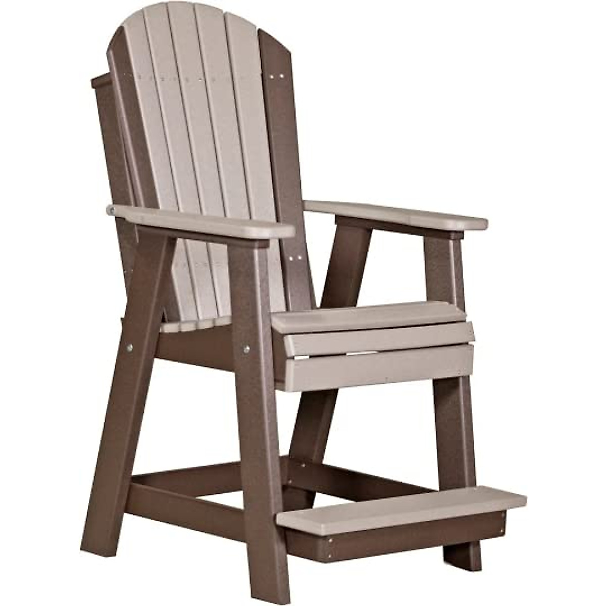 LuxCraft Plastic Poly Adirondack Balcony Chair with Built-in Footrest, Counter Height Outdoor Patio Dining Chair (Weatherwood & Chestnut Brown)