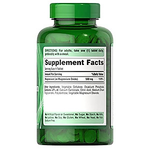 Puritans Pride Magnesium 500 Mg-250 Tablets, 250 Count