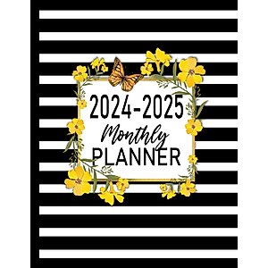 2024-2025 Monthly Planner: Two Years From January 2024 To December 2025 With A Notes Section (Simple Yellow Floral Design)