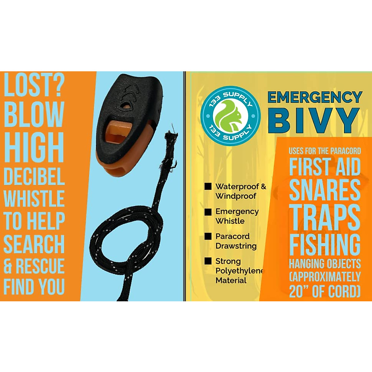 133 SUPPLY 2PK Emergency Sleeping Bags for Survival Sleeping Bag Emergency Sleeping Bag Emergency Bivy Sack Thermal Blankets Survival Gear Emergency Supplies Camping Hiking Gear Outdoor Life Disaster