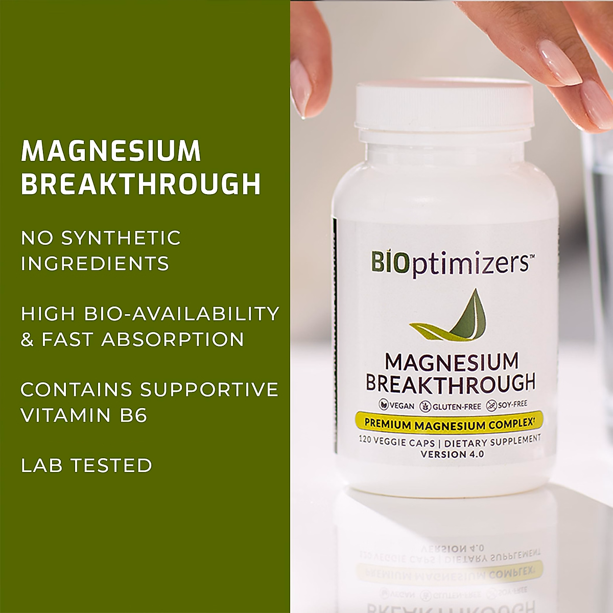 BIOptimizers Magnesium Breakthrough Supplement 4.0 - Has 7 Forms of Magnesium: Glycinate, Malate, Citrate, and More - Natural Sleep and Brain Supplement - 60 Capsules