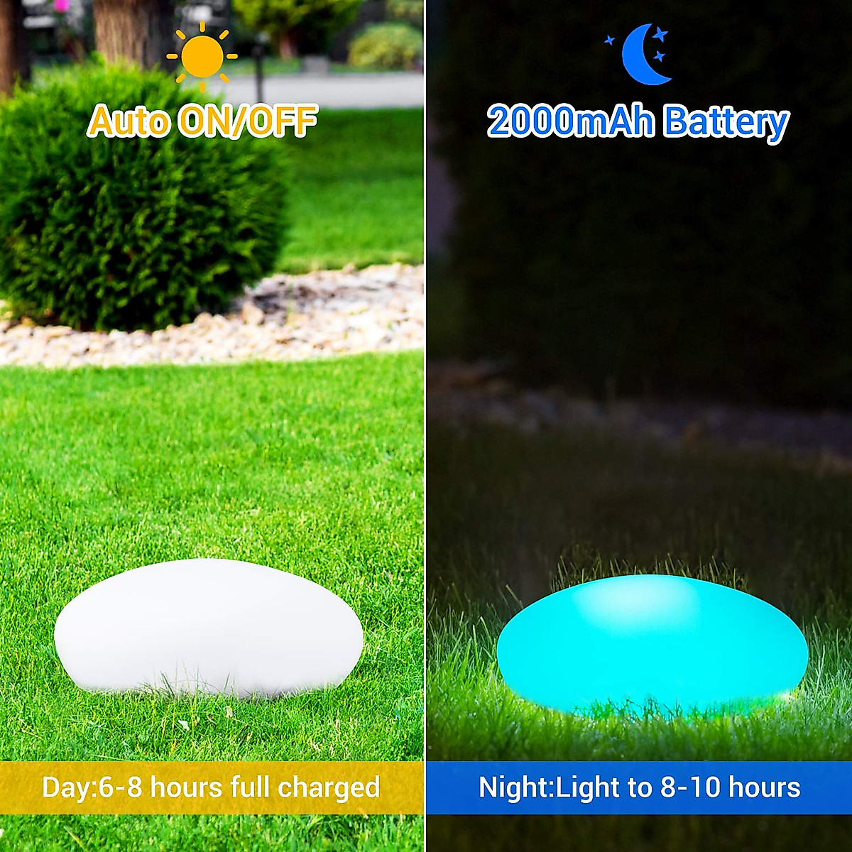 Solar Garden Lights, LED Stone Light Outdoor Solar Powered, 16 Colors Changing Waterproof Christmas Light with Remote for Lawn Patio Yard Pathway Walkway Swimming Pool Party Wedding Halloween (1 Pack)