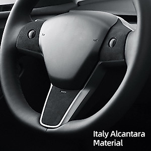 Alfanxi Interior Steering Wheel Cover Trim Alcantara Material Compatible with Tesla Model 3/Model Y