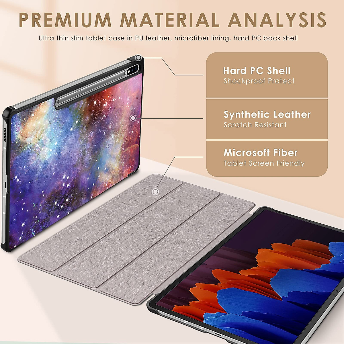 DETUOSI Slim Case for Samsung Galaxy Tab S8 Plus 5G 12.4" 2022 (SM-X800) / S7 FE 5G 2021 (SM-T738) / S7 Plus 2020 (SM-T970),【Auto Sleep/Wake】 Lightweight Tri-Fold Leather Cover Magnetic Stand Closure