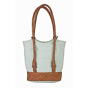 Mona B. Pistachio Two in One Convertible Upcycled Canvas Tote Backpack and Cross City Crossbody with Vegan Leather Trim (Tote-Pistachio)