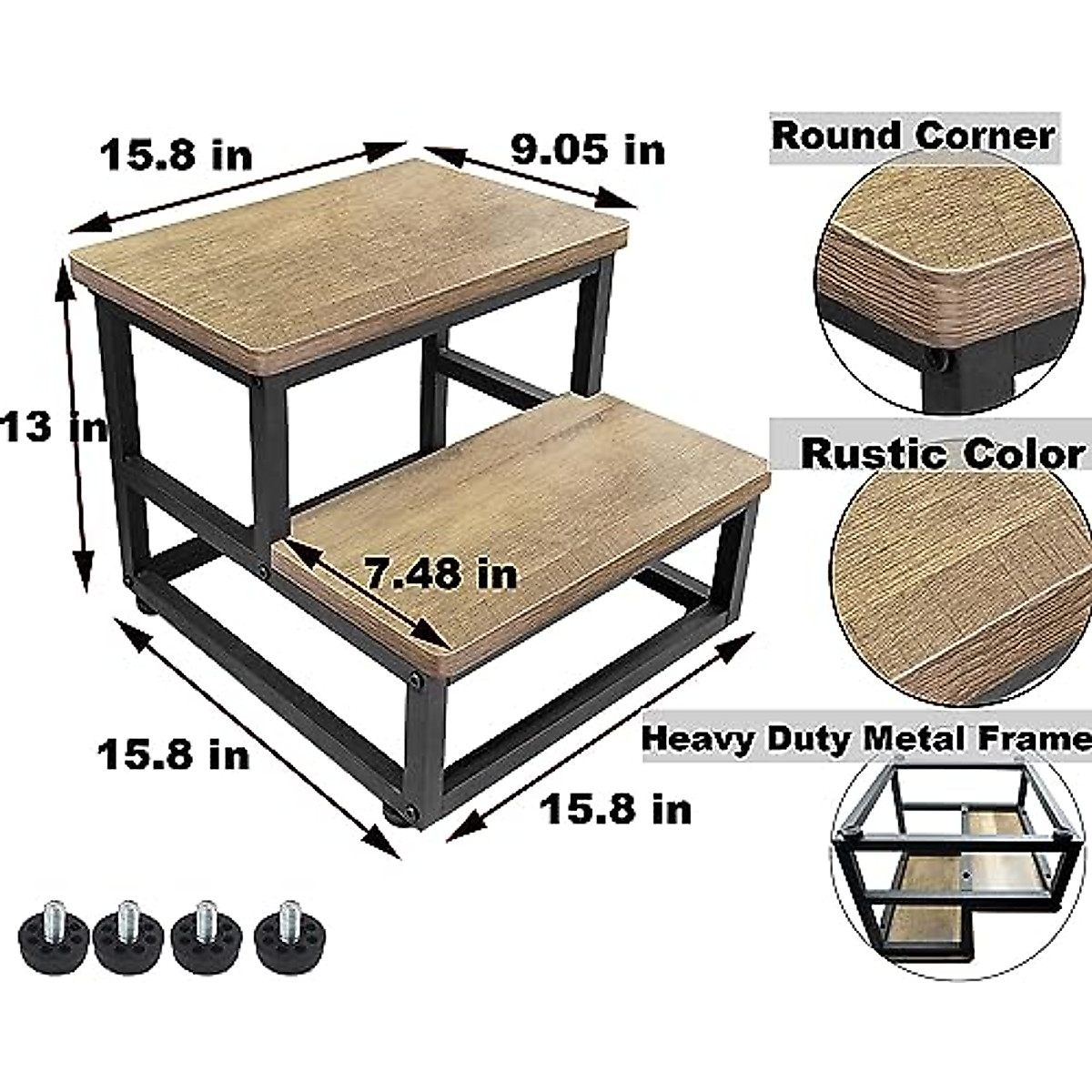 TSTWETO Step Stools for Adults, 2 Step Stool for Kids, Wooden Bed Steps for High Beds, Heavy Duty Wood Bedside Stepping Stool for Kitchen Bathroom, Hold Up to 550 Lbs Capacity-Brown