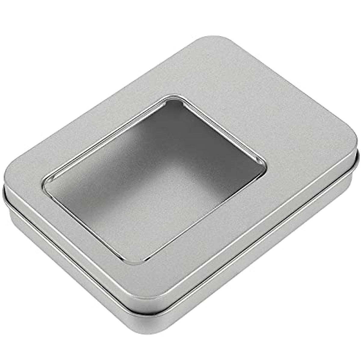 FUNSUEI Rectangular Metal Tins Cans, 24 Pack 4.5 x 3.5 x 0.8 Inches Empty Metal Tin Containers Cans with Clear Window Lids, Metal Tins Jars for Candles, Candies, Gifts, Balms, Small Crafts