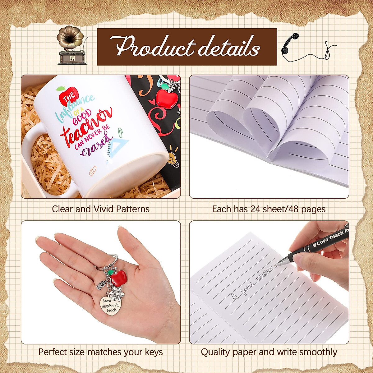 Baderke 6 Pieces Teacher Appreciation Gifts Sets Teacher Gifts Thank You Gifts for Women Include 2 Teacher Coffee Mug Cups 2 Keychains and 2 Mini Notepads Teacher Gifts for Women