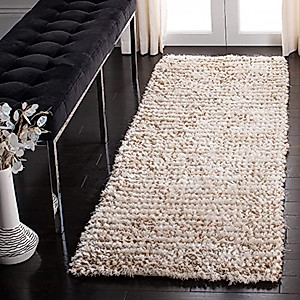 SAFAVIEH Aspen Shag Collection Area Rug - 5' x 8', White & Beige, Handmade Wool, 1-inch Thick Ideal for High Traffic Areas in Living Room, Bedroom (SG640A)