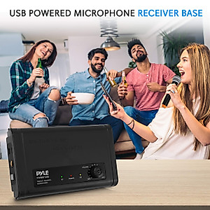 PYLE Compact UHF Wireless Microphone System - Pro Portable Single Channel Desktop Digital Mic Receiver Set w/ 1 Handheld Mic, Receiver Base, USB Cable, Battery, for Home, PA, Karaoke, DJ PDWM1950