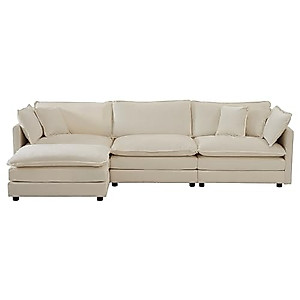 L Shaped Convertible Sectional Sofa with Movable Ottoman,Free Combination Deep Seater Cloud Couch with Throw Pillows, Comfy Chenille Upholstered Modular Sofa&Couch Bed for Living Room,Office
