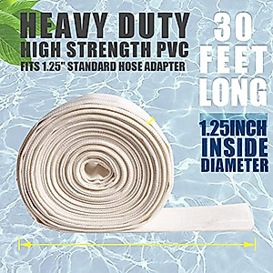 QuQuyi 1.25" x 30 FT Heavy Duty Reinforced PVC Swimming Pool Backwash Hose, General Purpose Lay-Flat Water Discharge pipe for Water Transfer Applications, White