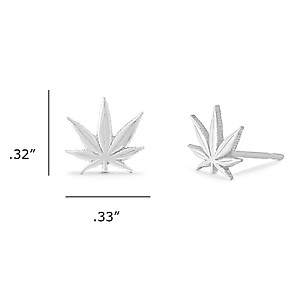 Boma Jewlery Sterling Silver Marijuana Pot Weed Cannabis Leaf Stud Earrings