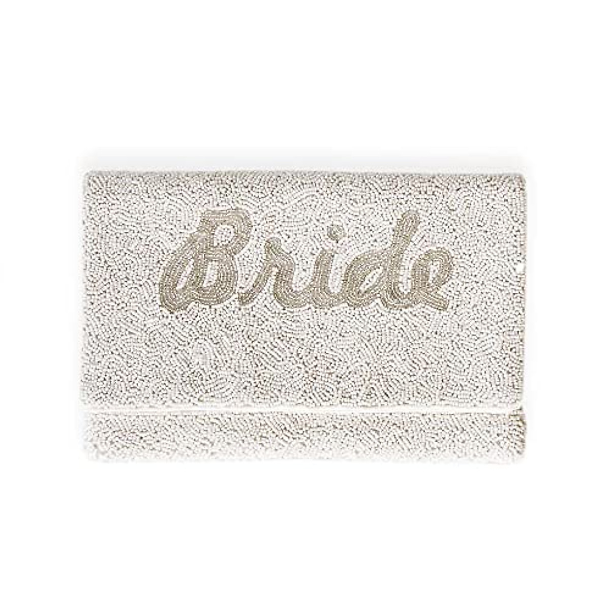 Pretty Robes BRIDE Clutch for Wedding Day, Beaded Bride Purse for Bachelorette, Silver Bride Bag, Bridal Shower & Engagement Gifts for Bride To Be