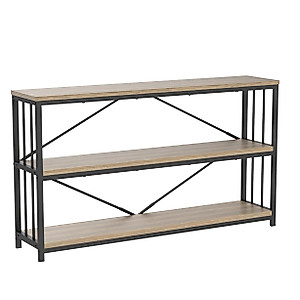 LVB Industrial Console Sofa Table, Wood Metal Foyer Hallway Tables for Entryway, Wide Front Rustic Entry Way Table with Modern 3 Tier Long Open Storage Shelf for Home Living Room, Rustic Oak, 55 Inch
