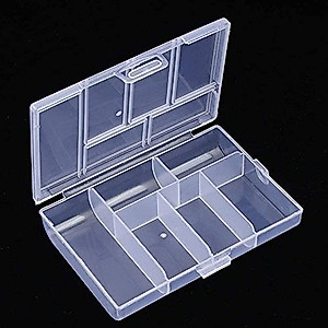 Minitimi 6 Grids Clear Plastic Organizer Box Storage Container Jewelry Box for Fishing Tackles Nail Rhinestones Beads Art DIY Crafts Organizer