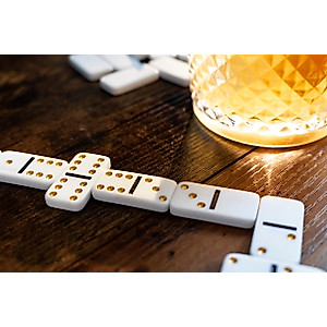 Iron & Glory | Dominoes Set | Travel Games for Adults | Mini Dominoes Set with Metal Tin Case | Family Games for Game Night | 28 Numeral Dominos & Board Game Essentials | Domino Gifts | White