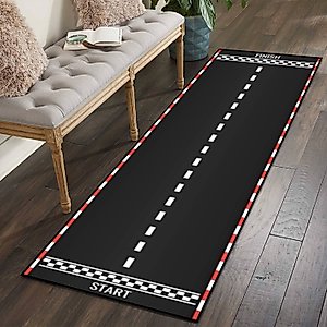 Area Runner Rug 2x6 Ft Race Track with Start and Finish line Car or Karting Road Racing top Non Skid Floor Mat for Living Room Kids Room Bedroom Kitchen Floor Hallways Carpet Throw Rugs