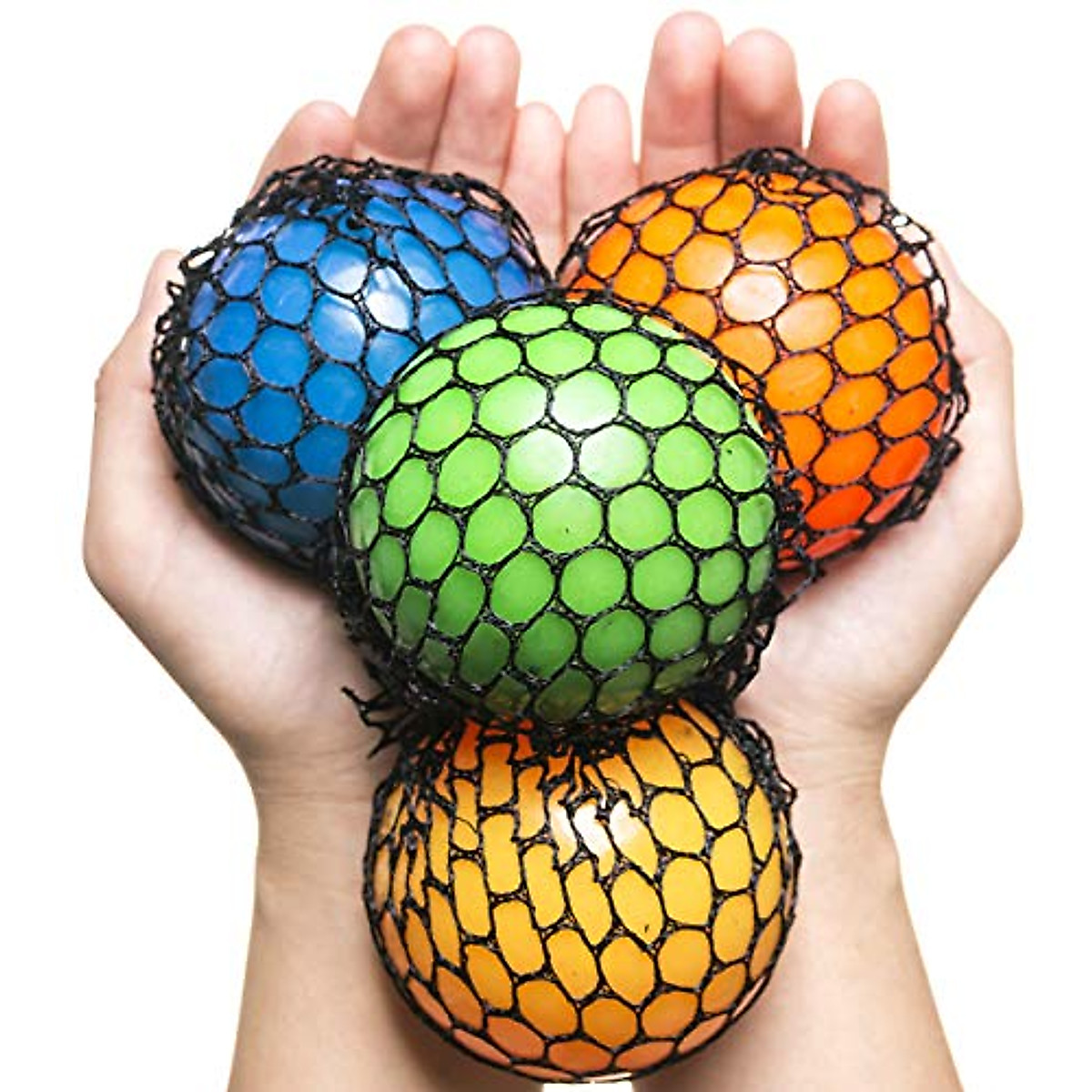 Sensory Ball Major Bundle! 16 Balls for the Whole Party - 4 Sewn Mesh Balls, 4 Jumbo Water Bead Balls, 4 Pull and Stretch Balls, and 4 Light Up Mesh Balls - Get Rid of your Anxiety and Stress Today!
