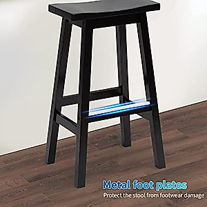 Black Bar Stools for Kitchen Island, Counter Height Bar Stools Set of 2, 30 Inch Wood Saddle Stool, Solid Wooden Seating with Footrest, Ideal for Breakfast Bar, Kitchen Island, Party Room, 2-Pack