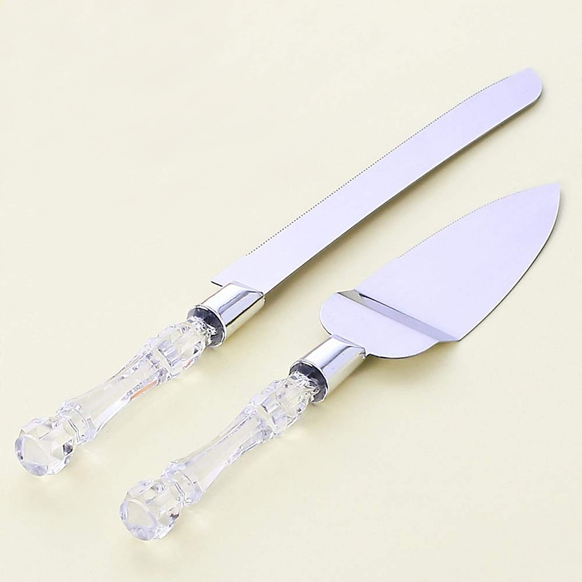 Cake Knife Spatula Elegant Clear Design Serving Set - 2 in One - Stainless Steel Cake and Pie Server - Cake Cutting Set for Birthday Wedding Engagement Anniversary - Best Gift Idea (Clear)