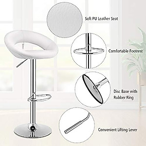 COSTWAY Bar Stools, Set of 2 Modern Swivel Adjustable Barstool, PU Leather Backless Stools, with Chrome Plated Footrest and Base, for Kitchen, Bistro, Pub, White