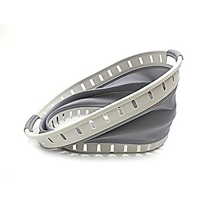 SAMMART 25L (6.6 gallon) Collapsible Plastic Laundry Basket - Foldable Pop Up Storage Container/Organizer - Portable Shopping Basket - Space Saving Hamper (Oval set of 2, Dark Grey)