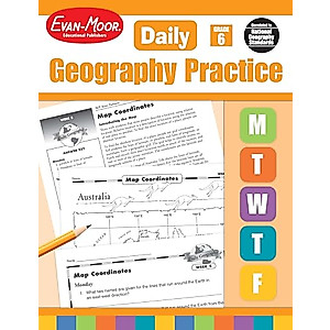 Evan-Moor Daily Geography Practice, Grade 6, Homeschooling and Classroom Resource Workbook, Reproducible Worksheets, Teaching Edition, Downloadable Maps, USA, World, Continents, Oceans, Countries