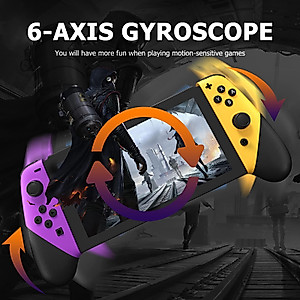 Joycon Controller Replacement for Switch Joycon,Alternatives for Left and Right Joy Con Controller,L/R Switch Controller Support Wake-up Function with Grip Stand (Purple and Orange)