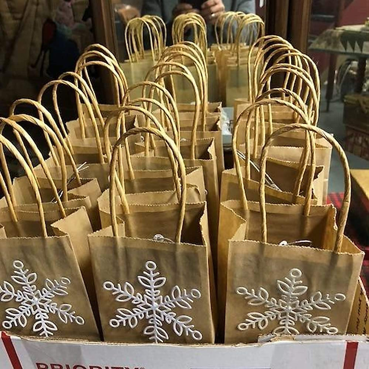JSF Kraft Paper Bags With Handle 50-Pack Recyclable Brown Paper Bags Gift Bags Small Size Ideal For Birthday Wedding As Party Favors Bags-Size 6.9 * 2.4 * 3.5 in