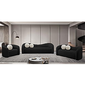 Meridian Furniture 186Black-S Kali Collection Modern | Contemporary Sofa with Soft Black Faux Shearling Teddy Fabric, Curved Back, 86" W x 33" D x 27" H, Black