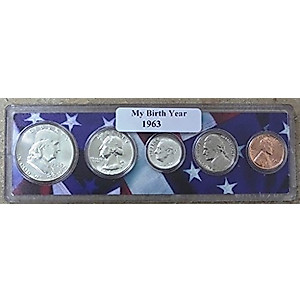 1963-5 Coin Birth Year Set in American Flag Holder Uncirculated