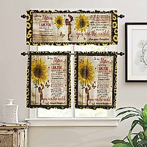 3 Piece Mother's Day Sunflower Butterfly Kitchen Curtains, Tier and Valance Rod Pocket Window Curtains Set Daughter Love Cafe Curtains for Kitchen Valances Window Treatment 54X18in+27x36in×2