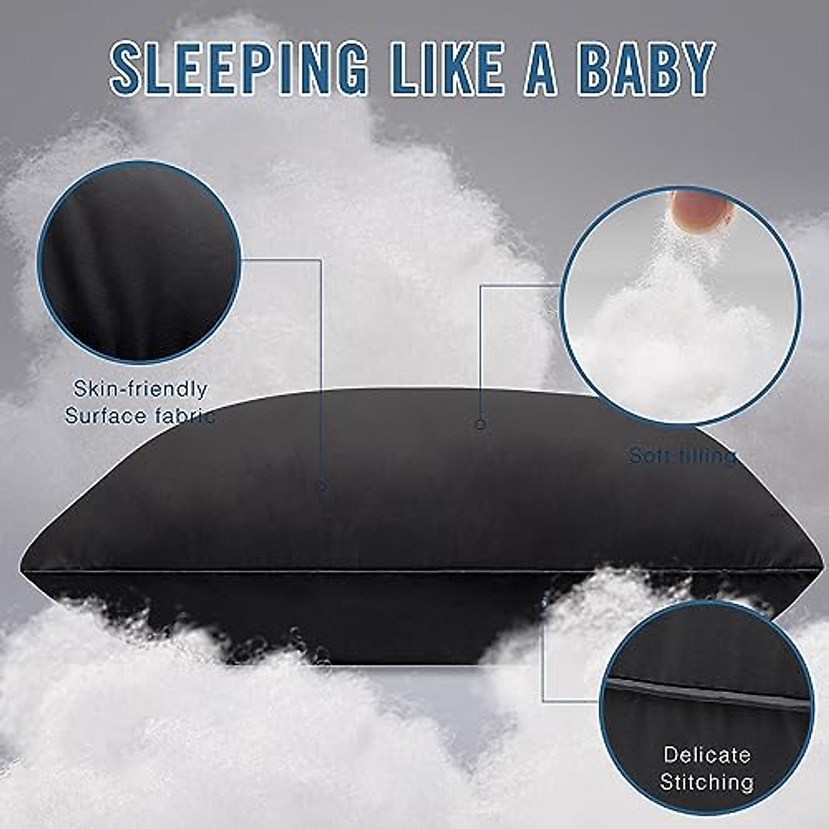 HIMOON Bed Pillows for Sleeping King Size 2 Pack，Cooling Hotel Quality Down Alternative Pillows for Side Back and Stomach Sleepers（Black