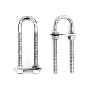QWORK Marine Boat Stern Eye Tie Down U Bolt, 2 Pack, 3/8" Dia, 3-1/2" Thread Length, Stainless Steel